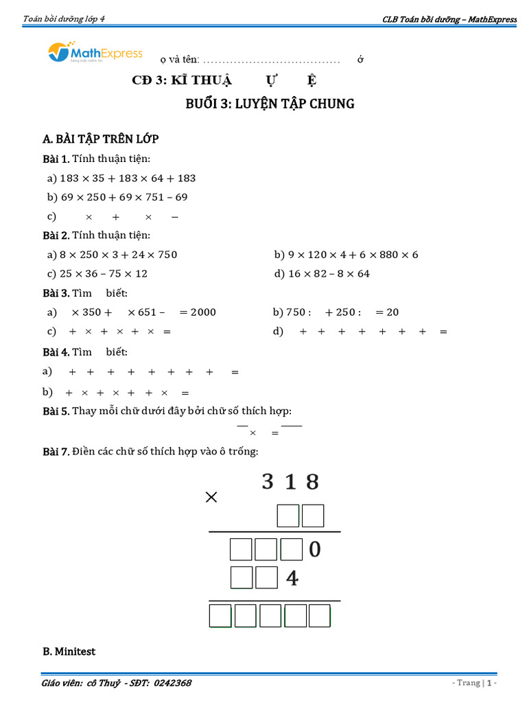 Phiếu BT4-3 - CĐ 3 - Kĩ Thuật Tính - Buổi 3 | PDF
