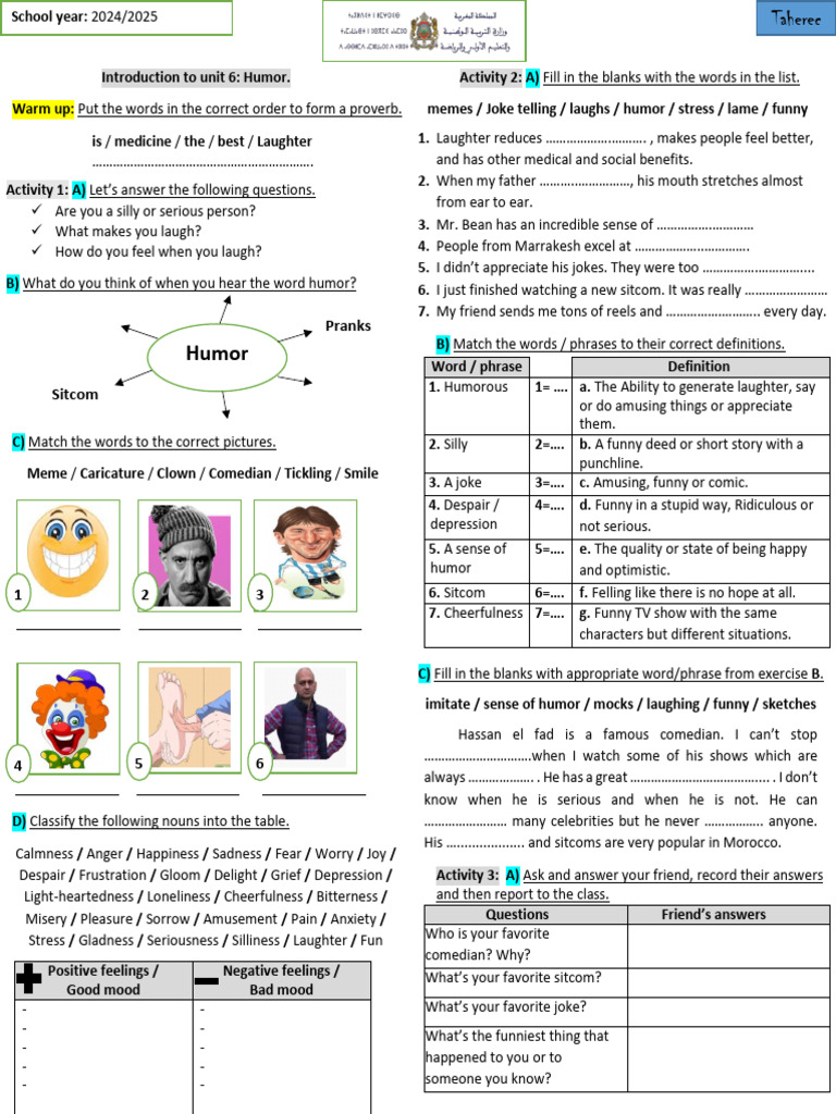 Humor Unit Activities for Students | PDF | Humour | Laughter