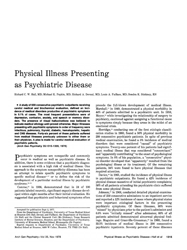 Physical Illness Presenting | PDF | Psychiatry | Mental Disorder