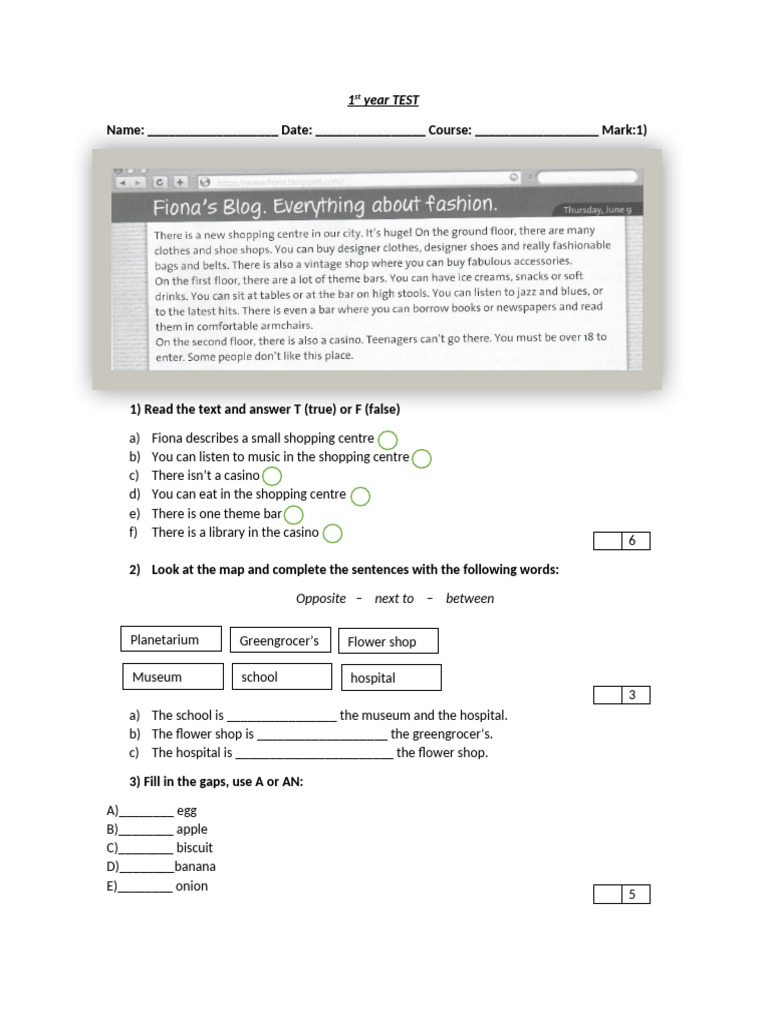 Prueba 2do Test 2nd UNIT 4 What's Up 1 | PDF | Foods | Cooking