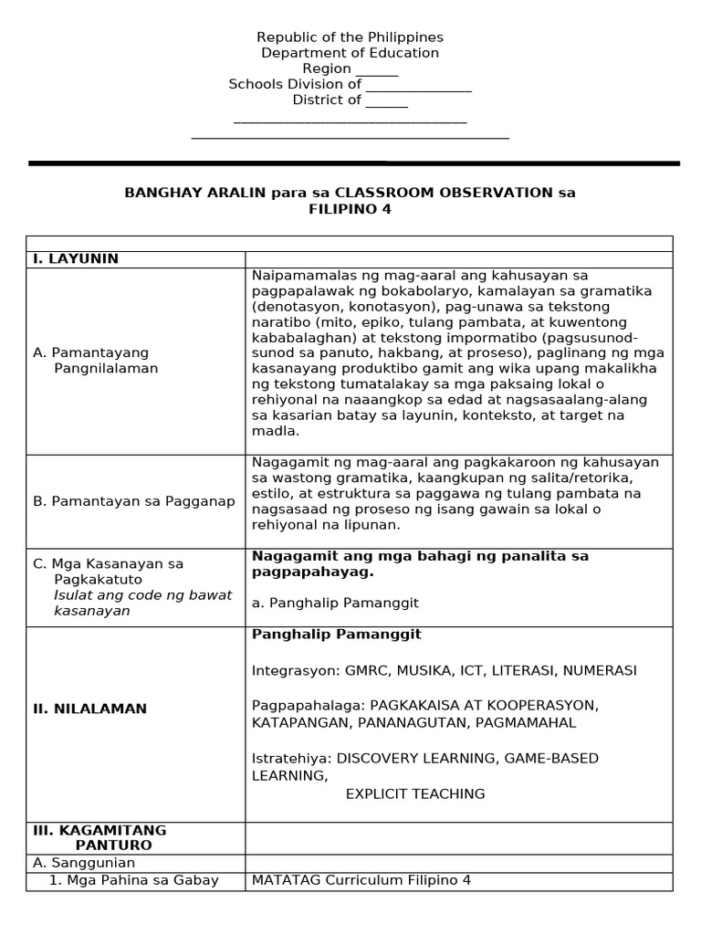 DLP - Filipino 4 - q4 - Week 2 - Panghalip Pamanggit | PDF