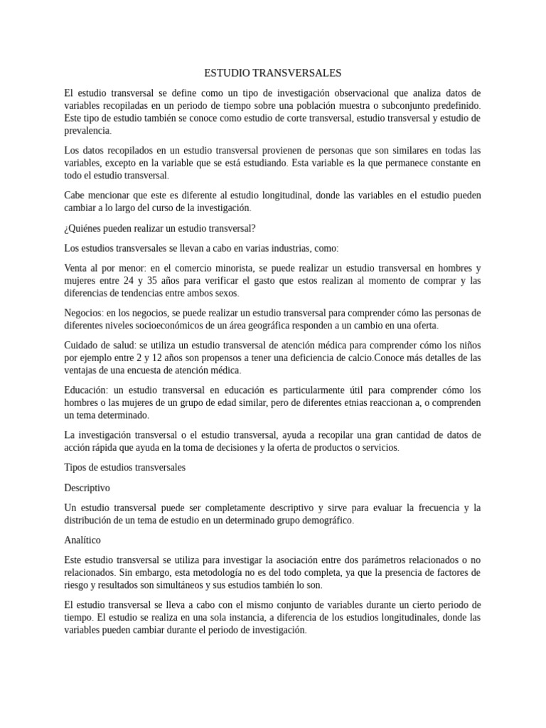 Estudio Transversal: Definición y Tipos | PDF | Al por menor