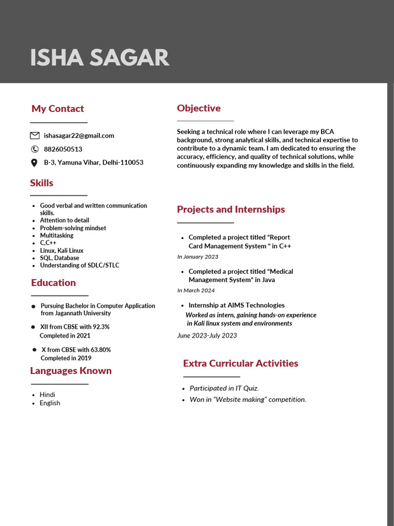 Isha CV | PDF