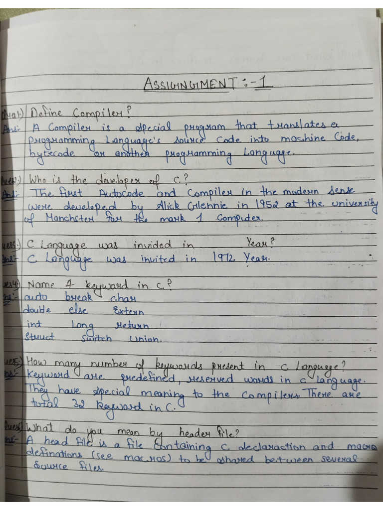 Programming in C Assignment 1 | PDF