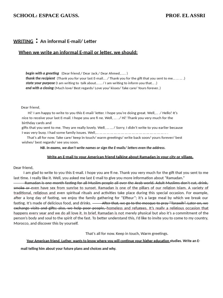 An Informal Email Letter Summary and Practice 7 | PDF | Ramadan ...