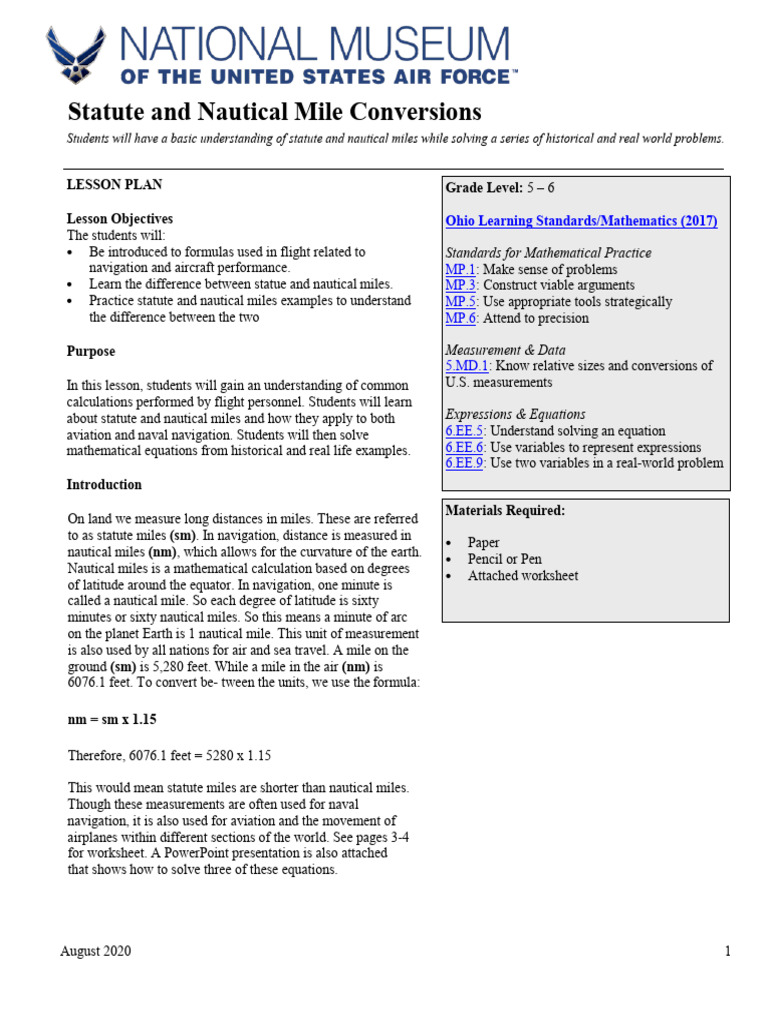Statute and Nautical Mile Conversions LP | PDF | Navigation