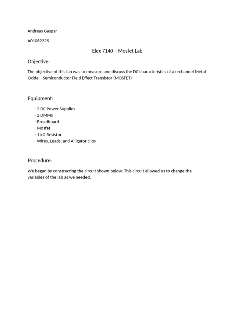 Mosfet Lab | PDF | Mosfet | Field Effect Transistor