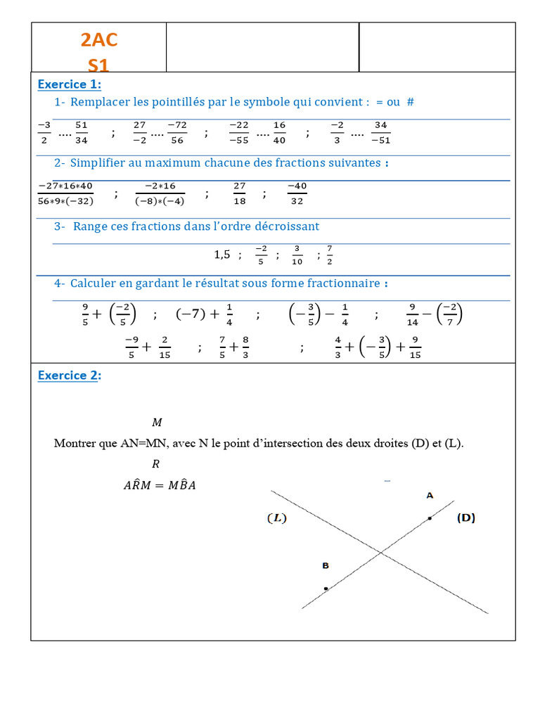 Devoir 1 Math 2AC Semestre 1 | PDF | Théorie (échecs) | Échecs