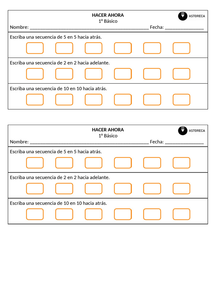 Eje Números - Completar Secuencias de 2 en 2, De 5 en 5 y de 10 en 10 | PDF
