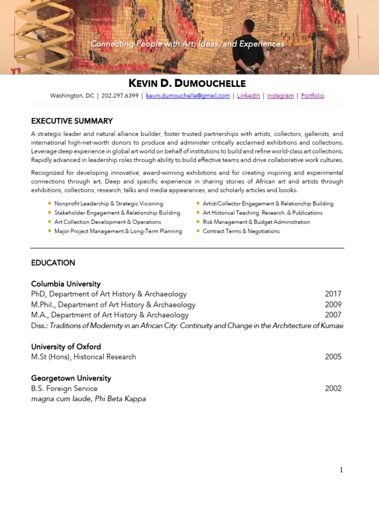 Kevin D. Dumouchelle CV | PDF | Curator | Museum