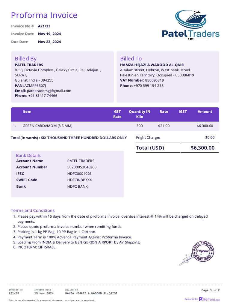 300 KG ISRAEL | PDF | Invoice | Trade