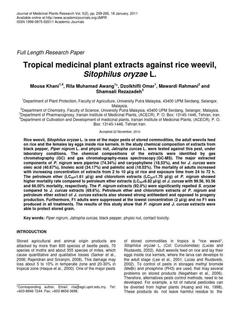 Medicinal Plant Extracts vs. Rice Weevil | PDF | Polyunsaturated Fat ...