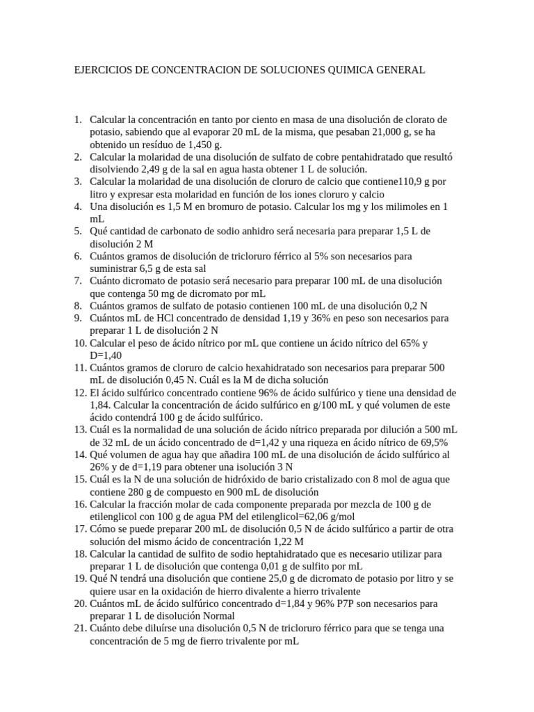 ejercicios de SOLUCIONES QUIMICA GENERAL_6e87b0a4a40268c92b7bb3a3d914f909 | PDF | Concentración ...