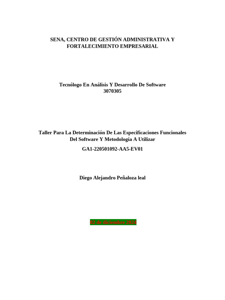 GA1 220501092 AA5 EV01 Taller para La Determinacion de Las Especificaciones Funcionales Del ...