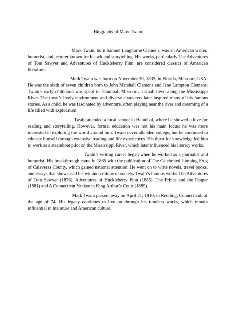 Mark Twain: Life and Literary Legacy | PDF
