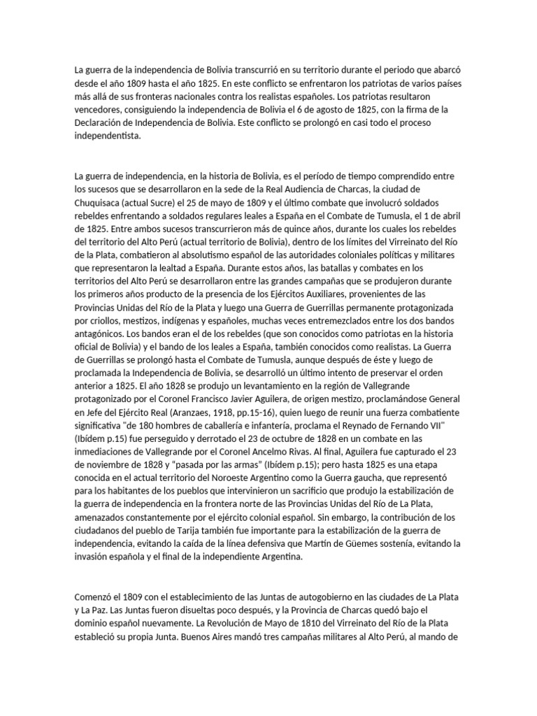 Independencia de Bolivia 1809-1825 | PDF | América del Sur | Conflictos ...