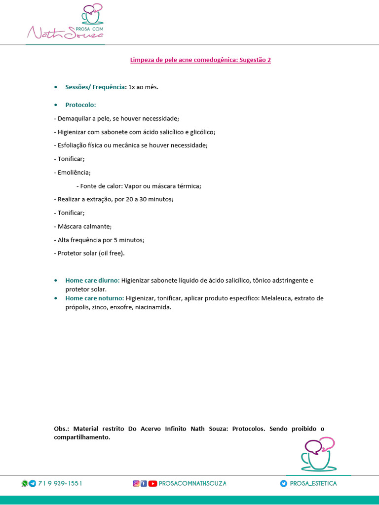 Acne Comedogênica Limpeza de Pele - Sugestão 2 | PDF