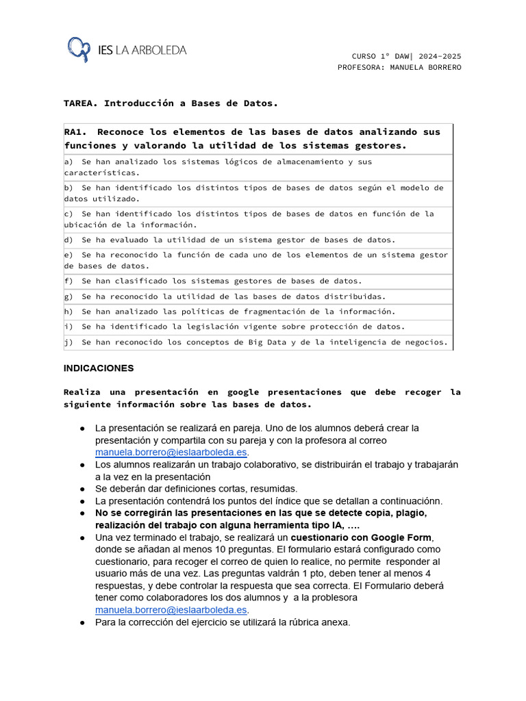 UD - TAREA - Introducción A Bases de Datos | PDF | Bases de datos | Informática