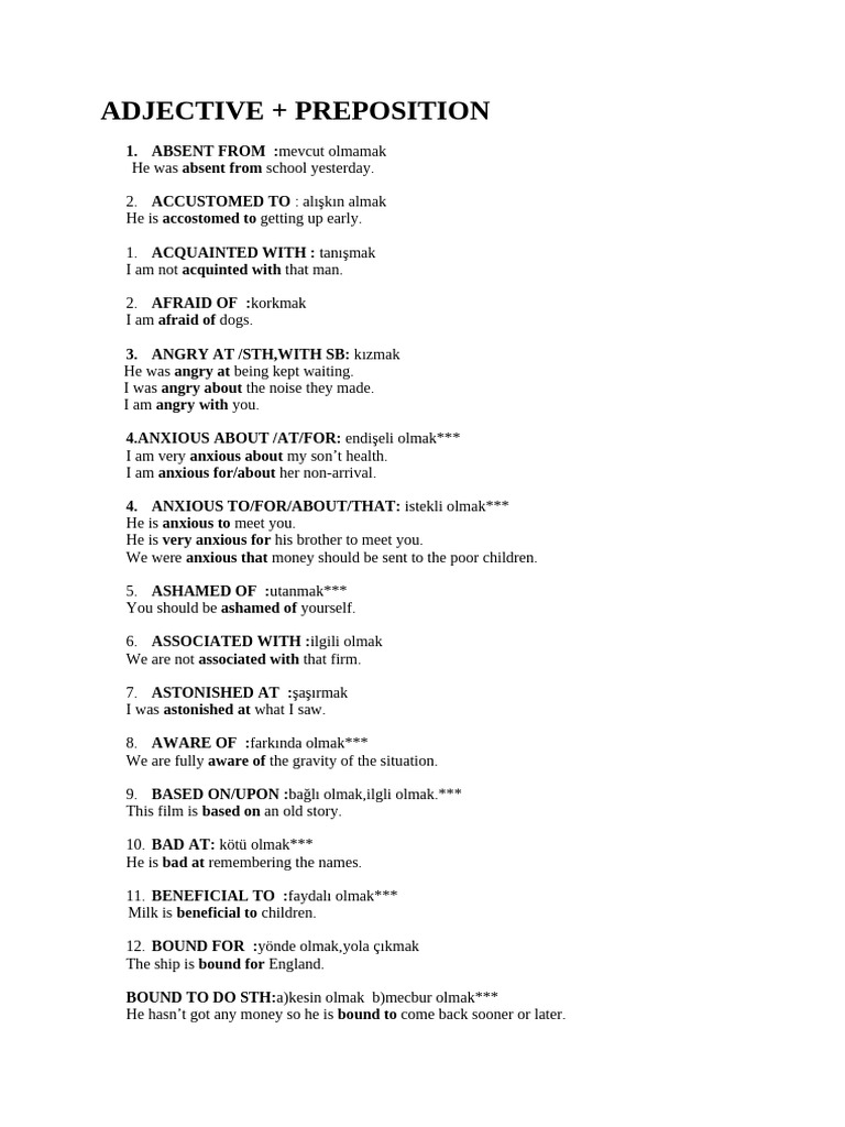 English Adjective-Preposition Guide | PDF