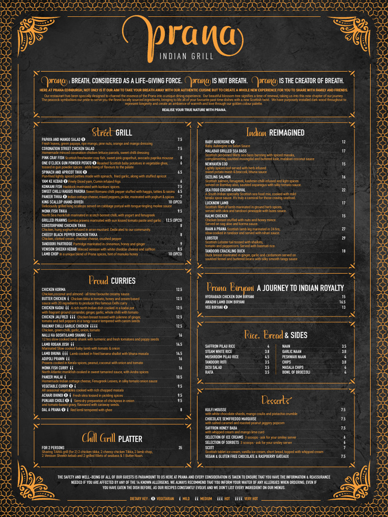 Prana Menu ALC 30-04-22 | PDF | Indian Cuisine | Curry