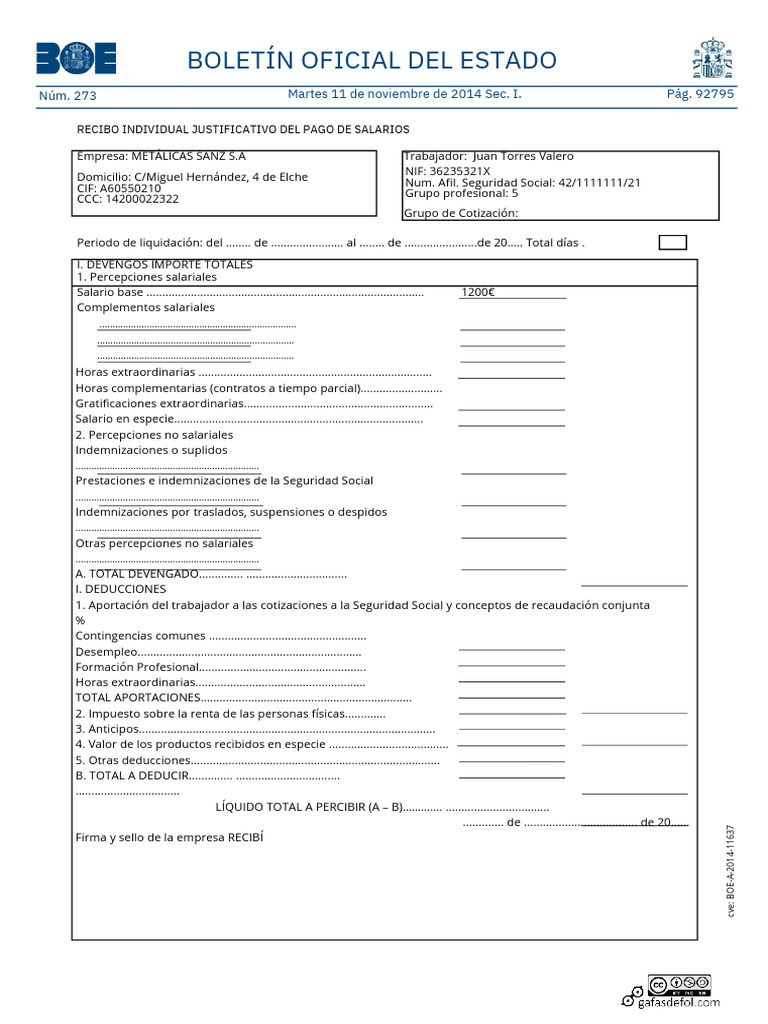 Modelo Oficial de Nomina Boe Rellenable - RTF - PDF | PDF | Salario | Business