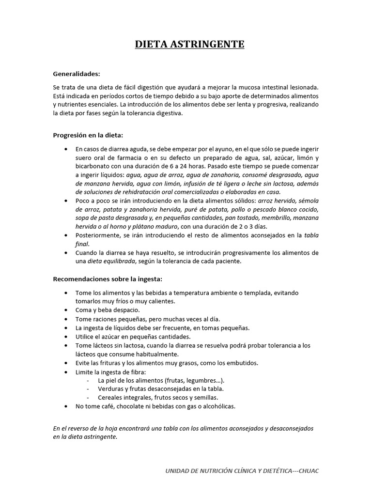 Dieta Astringente | PDF | Alimentos | Cocina