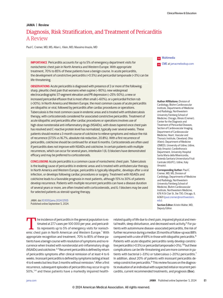 Acute Pericarditis Review | PDF | Medicine | Cardiovascular System
