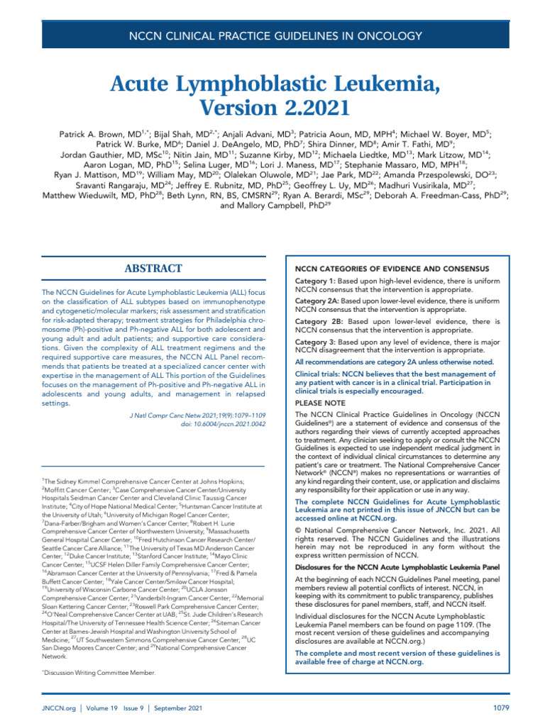Acute Lymphoblastic Leukemia NCCN | PDF | Leukemia | Lymphoma