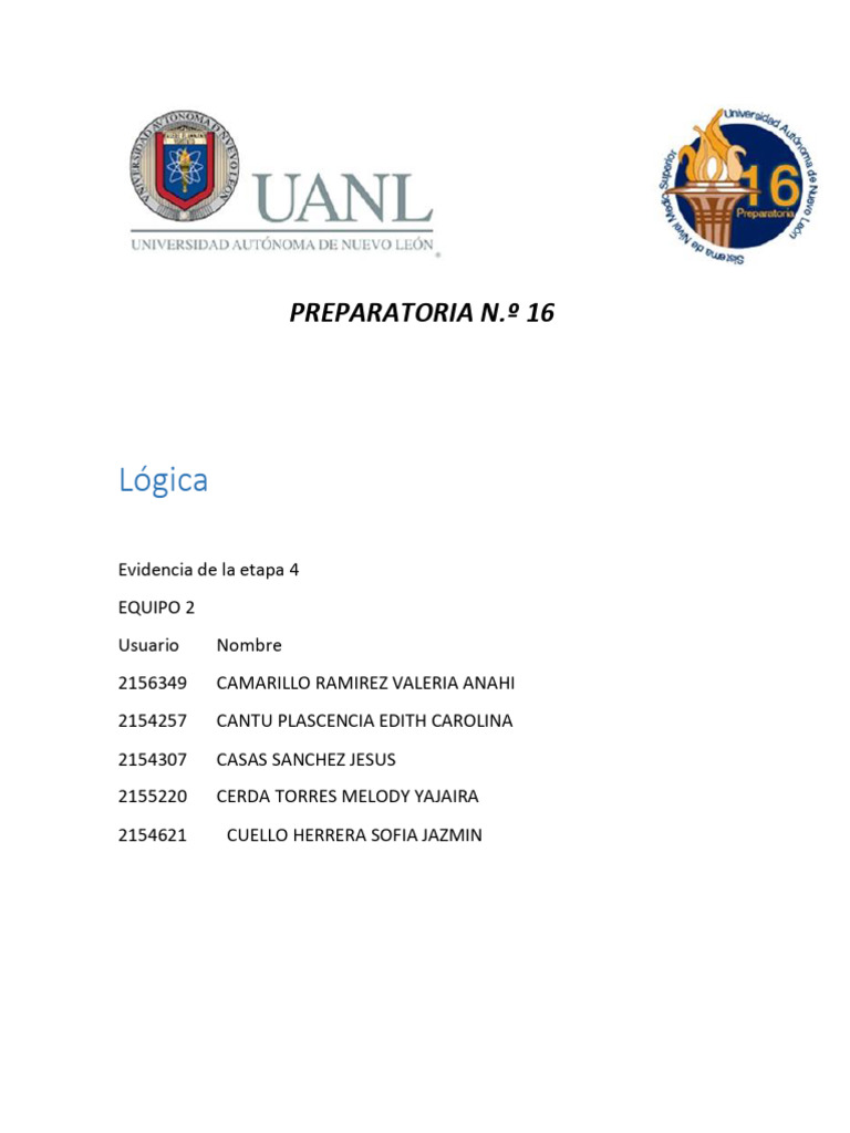 Evidencia Lógica: Etapa 4, Equipo 2 | PDF