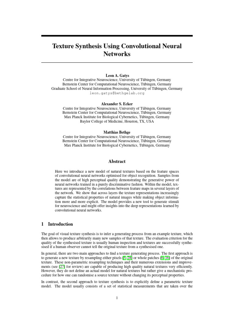 Texture Synthesis Using Convolutional Neural | PDF | Applied Mathematics | Computational ...