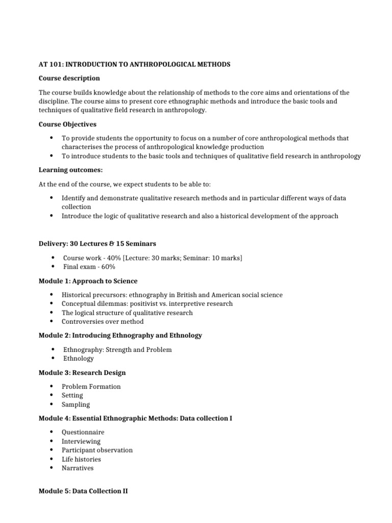 Intro to Anthropological Methods | PDF