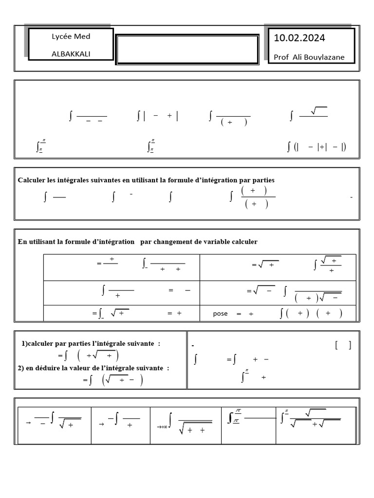 Exercices sur les intégrales corrigés | PDF | Intégral ...