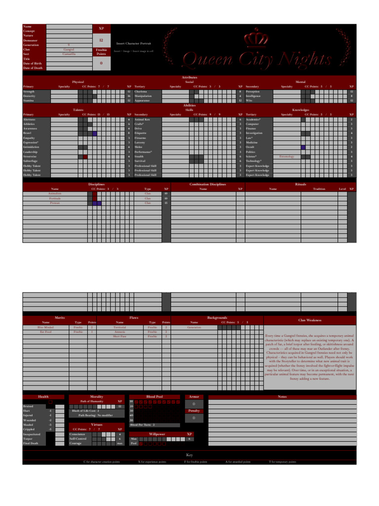 Gangrel Character Sheet Guide | PDF | Behavioural Sciences | Psychology