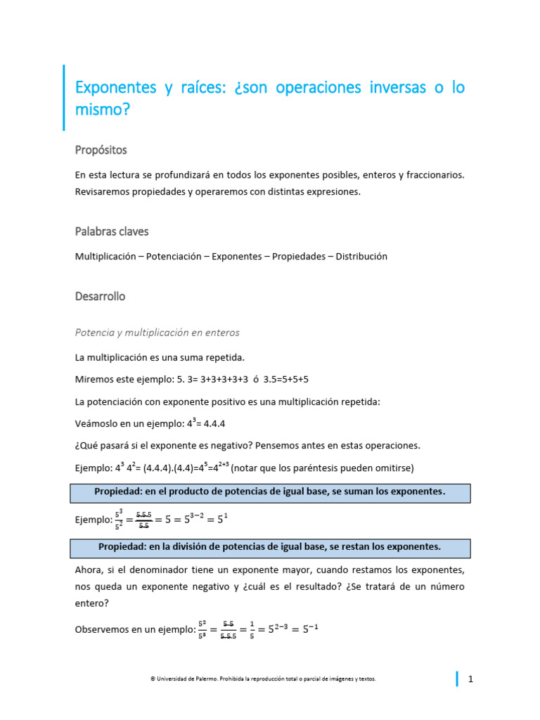 Exponentes y raíces | PDF | Raíz cuadrada | Exponenciación