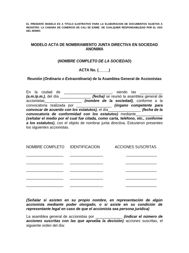 Nombramiento Junta Directiva | PDF | Quórum | Gobierno