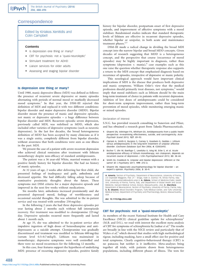CBT For Psychosis Not A Quasineuroleptic | PDF | Major Depressive ...