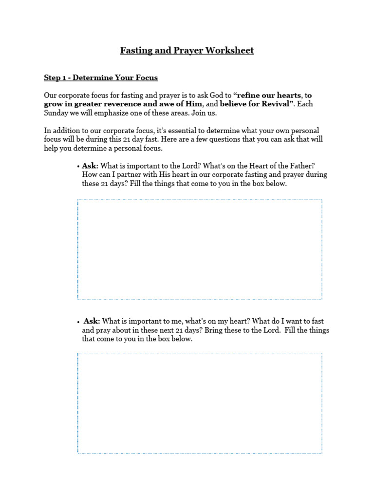 Fasting & Prayer Worksheet | PDF | Prayer | Bible