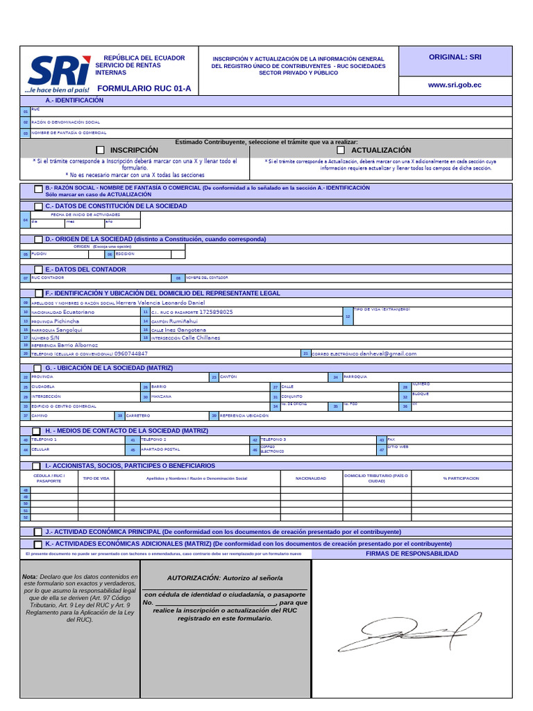 Inscripción y Actualización RUC Ecuador | PDF