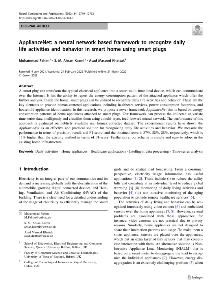 ApplianceNet a neural network based framework to recognize daily activities_2022 | PDF | Home ...