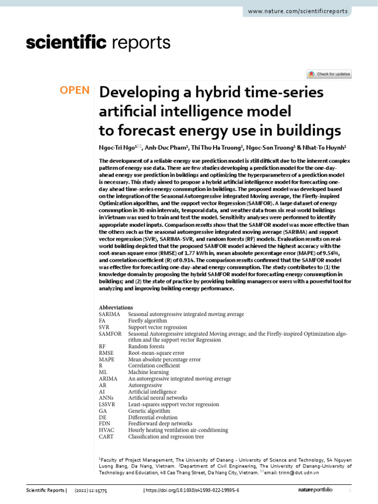 Developing a hybrid time-series artificial intelligence model to forecast energy use in ...