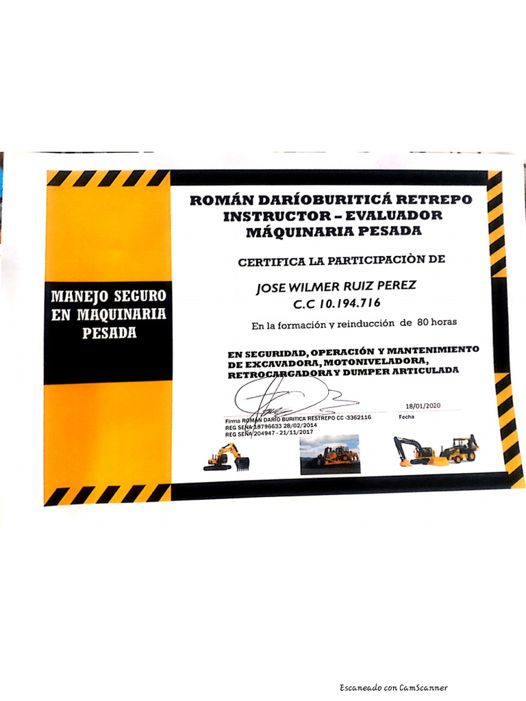 Certificado Maquinaria Pesada Sena | PDF