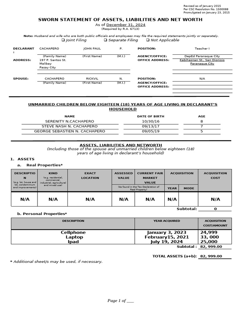 SALN Form AMBUYAT - 2024 | PDF