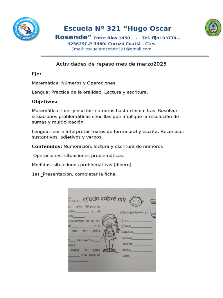 Actividades de Repaso Mes de Marzo | PDF