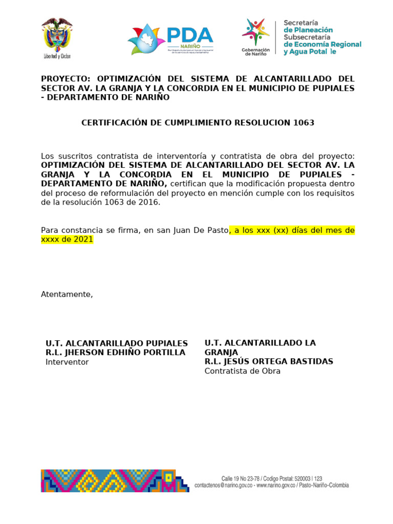 3 Certificacion Resolucion 1063 | PDF