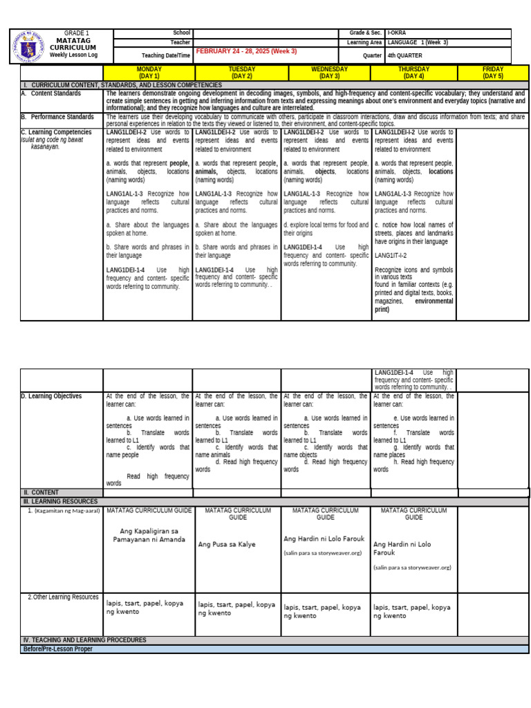 Q4G1 - Language - w3 BISAYA | PDF