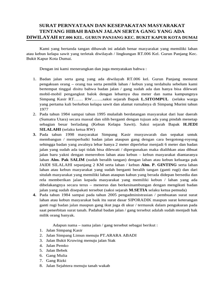 Pernyataan Hibah Jalan RT.006 Dumai | PDF