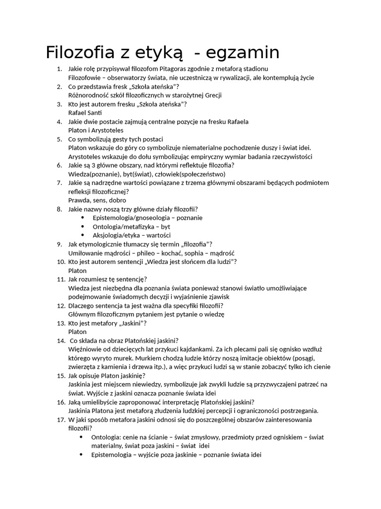 Filozofia Z Etyką - Egzamin | PDF