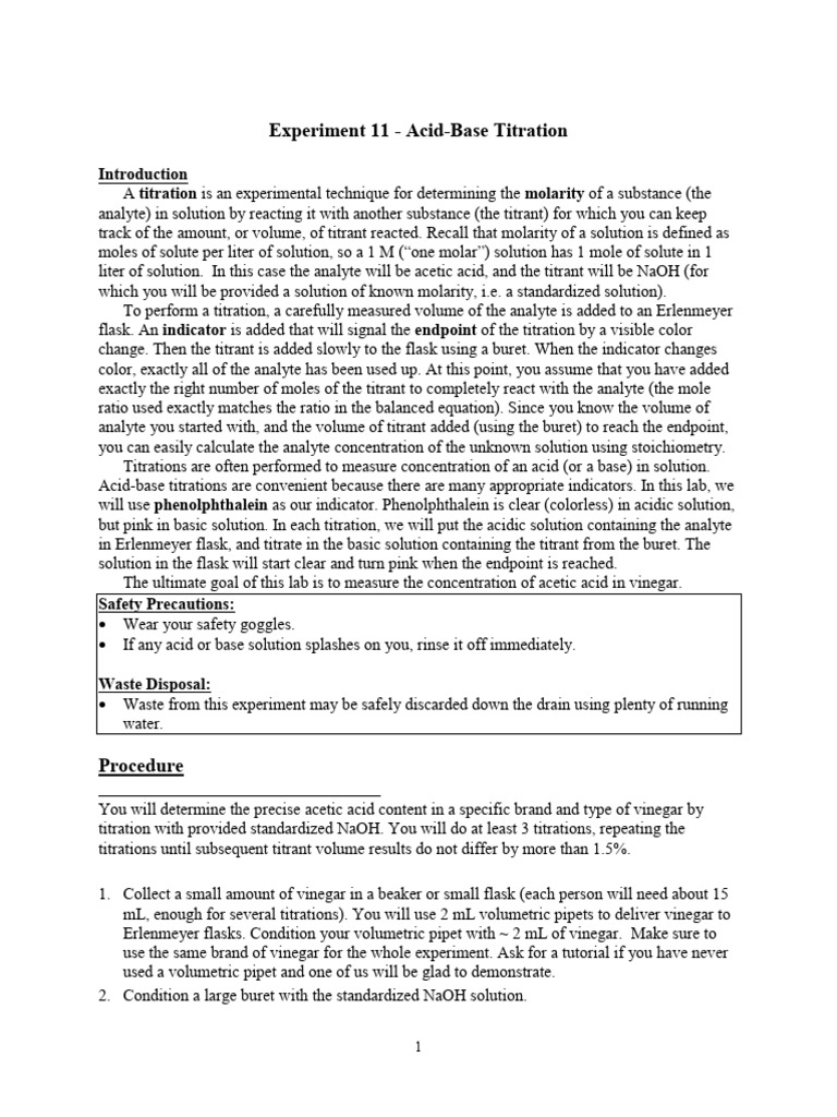 Titration Short Version of Lab 11 (1) | PDF | Titration | Chemistry