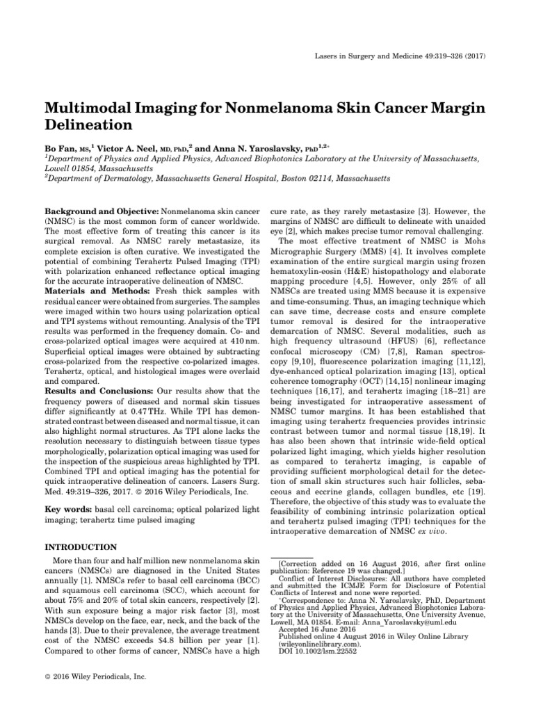 Lasers Surg Med - 2016 - Fan - Multimodal Imaging For Nonmelanoma Skin ...