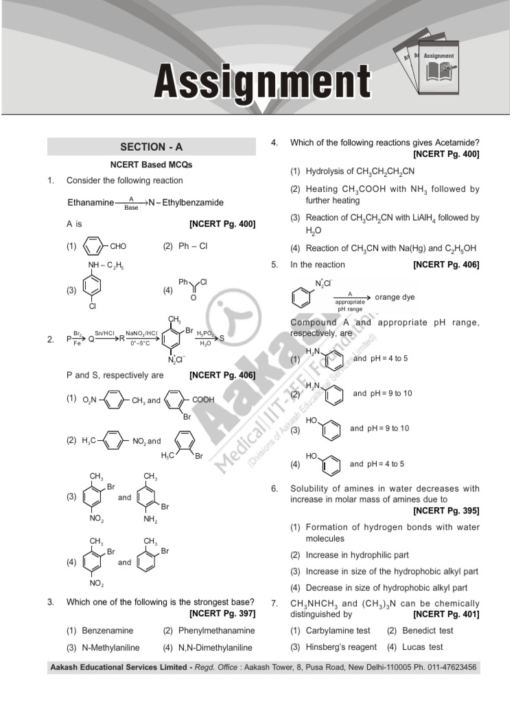 Amines - Aaksh RM Modules Aakash RM Module 2023-32-48 | PDF | Amine ...